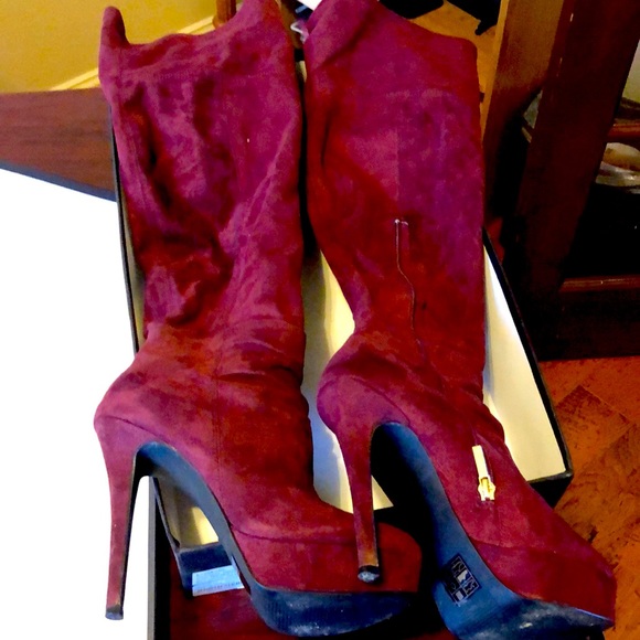 bebe | Shoes | Bebe Yasmin Suede Boots Color Beet Red | Poshmark